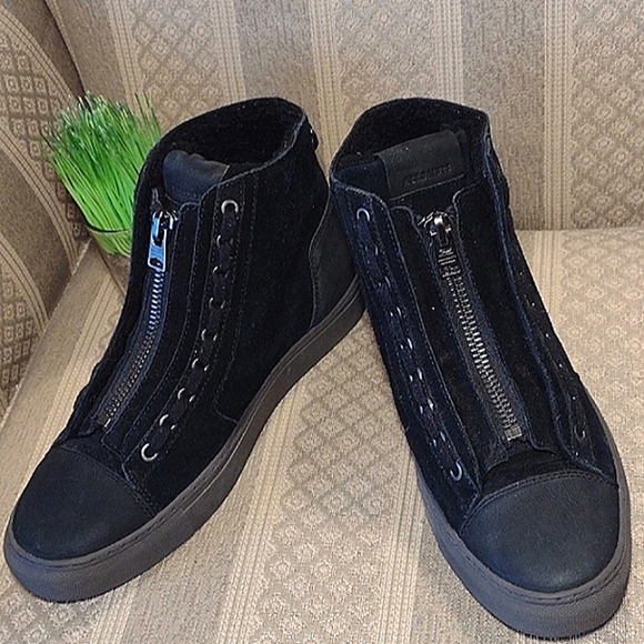 All Saints | Shoes | All Saints Zip Up Suede Shearling Sneakers | Poshmark